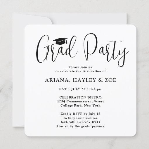 3 Graduates Photos Triple Graduation Joint Party Invitation | Zazzle