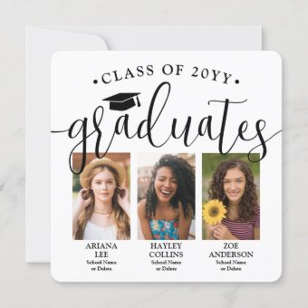 3 Graduates Photos Triple Graduation Joint Party Invitation | Zazzle