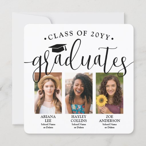 3 Graduates Photos Triple Graduation Joint Party Invitation | Zazzle