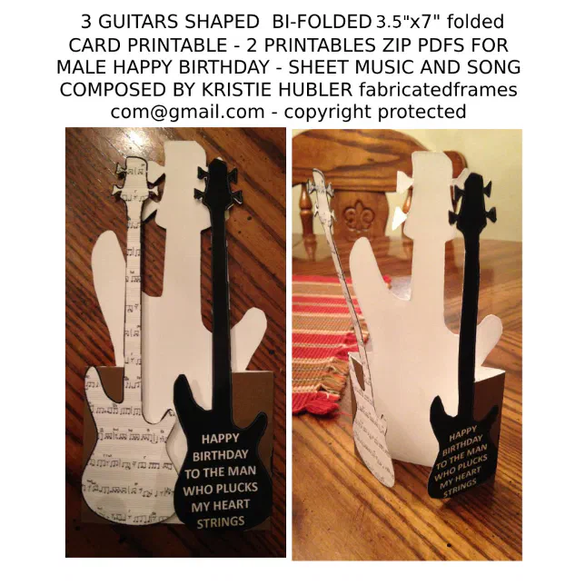 3 Guitars Song Sheet Music Man Happy Birthday Card | Zazzle