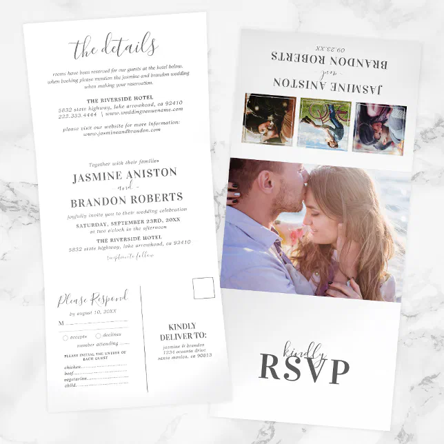 3 in 1 Elegant Photo Wedding Tri-Fold Invitation | Zazzle