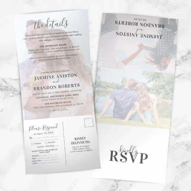 3 in 1 Photo Overlay Wedding Tri-Fold Invitation | Zazzle