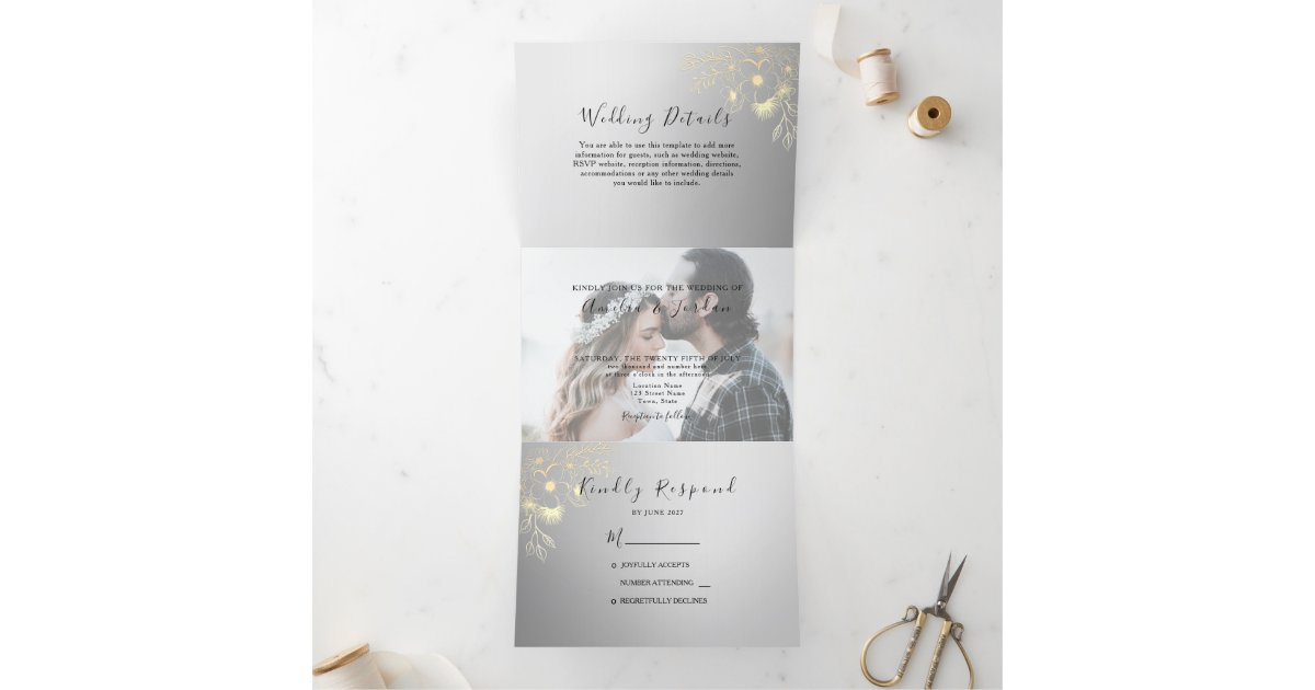 3 in 1 Photo Wedding Tri-Fold Invitation | Zazzle