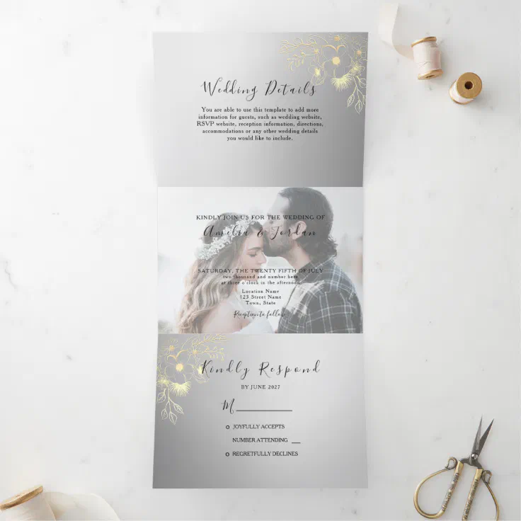 3 in 1 Photo Wedding Tri-Fold Invitation | Zazzle
