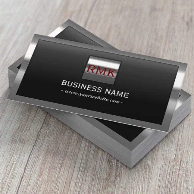 3 initials Monogram Modern Metal Framed Business Card | Zazzle