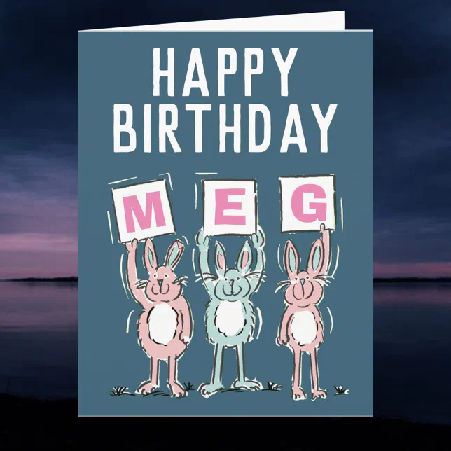 3 Letter Name Happy Birthday Rabbits Card | Zazzle