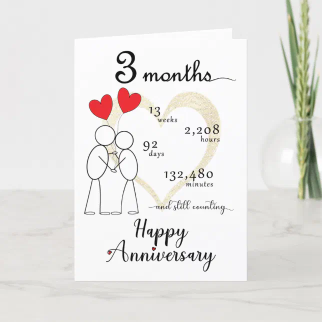 3 Month Anniversary Card with heart balloons | Zazzle