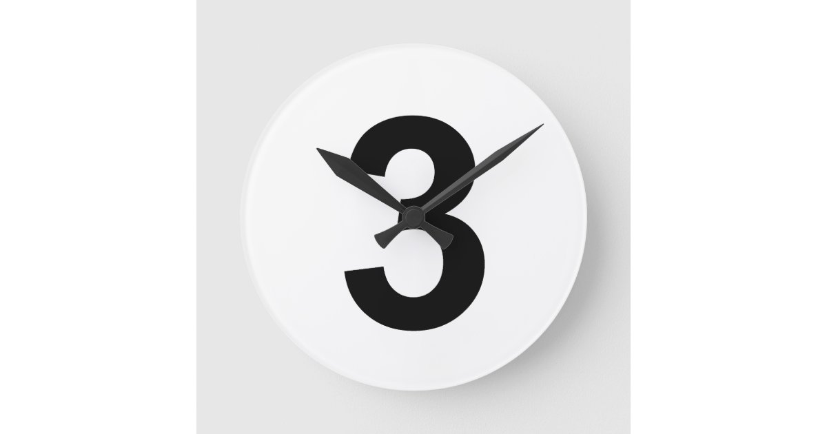 3 - number three round clock | Zazzle