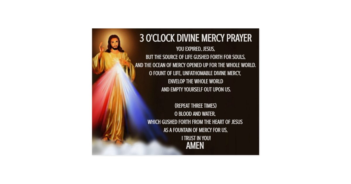 3 Oclock Divine Mercy Prayer Card
