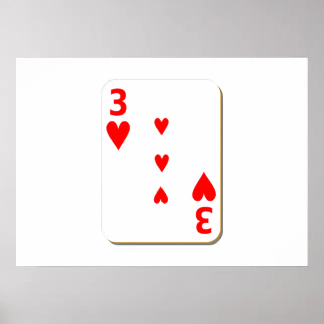 3 of Hearts Playing Card Poster | Zazzle