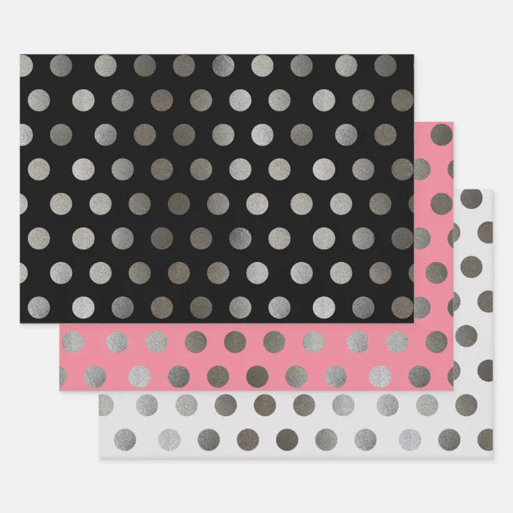 3 Pack: Silver Glitter Dots Black, Pink, & Gray Wrapping Paper Sheets ...