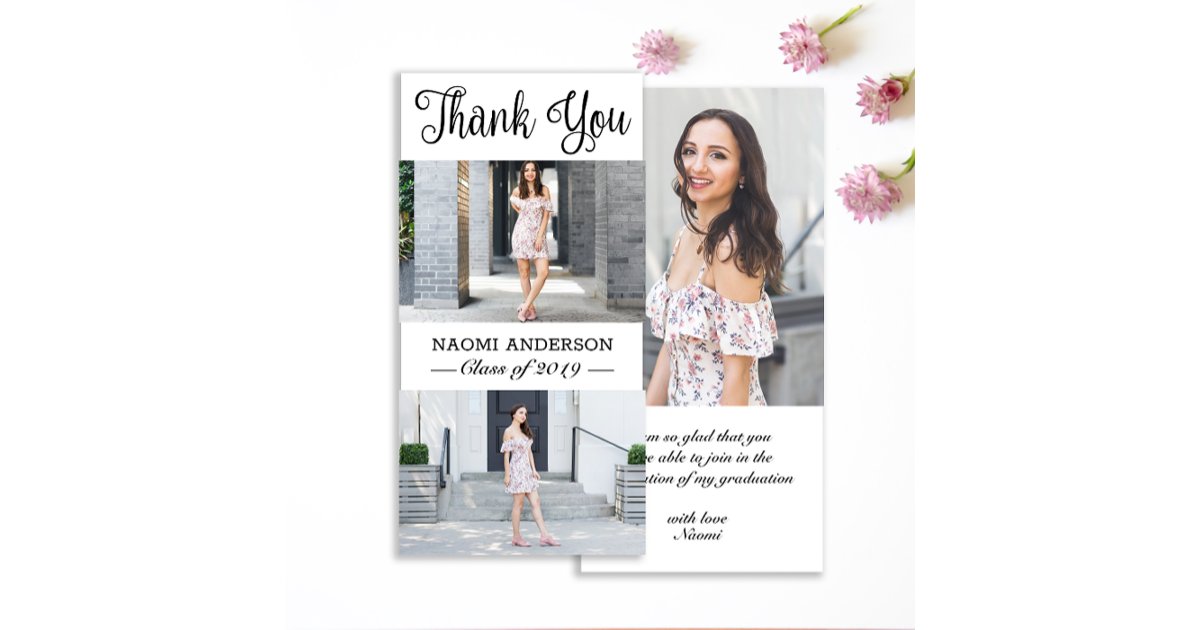 3 Photo(2+1) Calligraphy Graduation Thank You Card | Zazzle