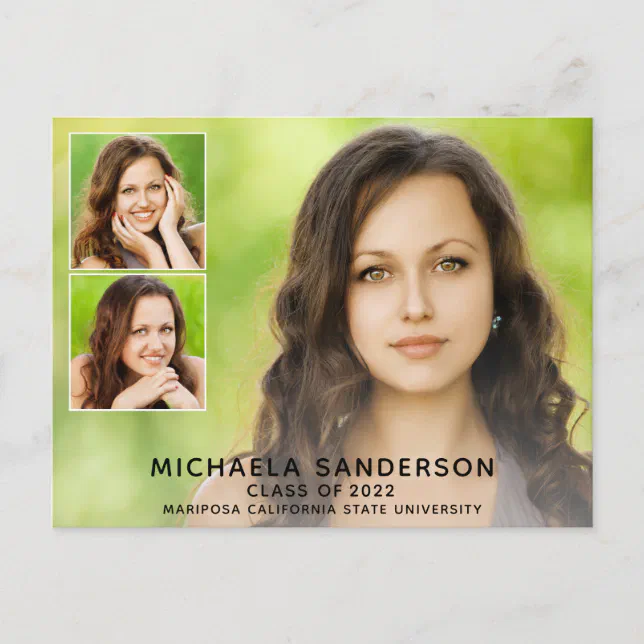 3 Photo Collage College High School Graduation Announcement Postcard ...
