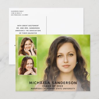 3 Photo Collage College High School Graduation Announcement Postcard ...