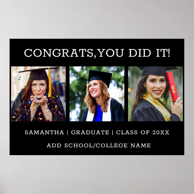 3 Photo Collage Congrats Graduate 2023 Graduation Poster | Zazzle