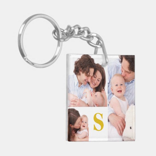 3 Photo Collage Custom Monogrammed Keychain | Zazzle