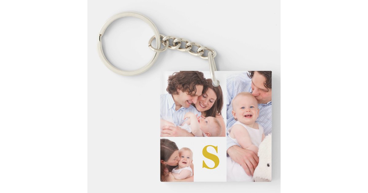 3 Photo Collage Custom Monogrammed Keychain | Zazzle