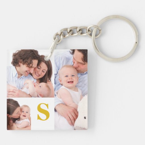 3 Photo Collage Custom Monogrammed Keychain | Zazzle