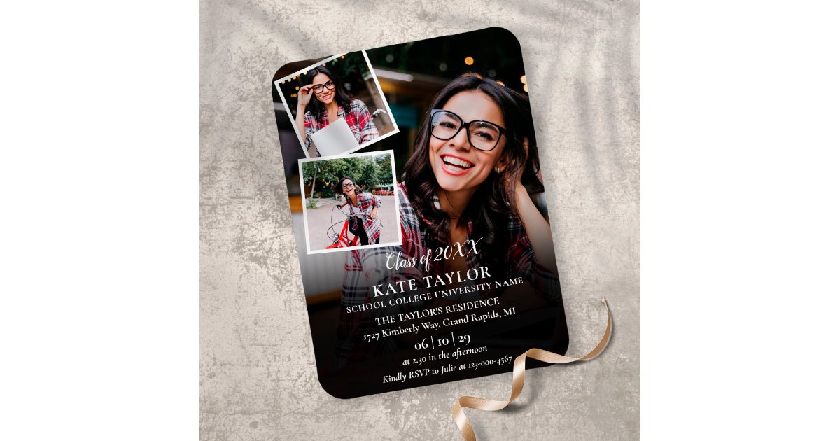 3 Photo Collage Graduation Party Invitation Magnet | Zazzle