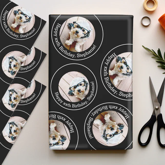 3 photo Collage Happy Birthday Circles Wrapping Paper Sheets | Zazzle