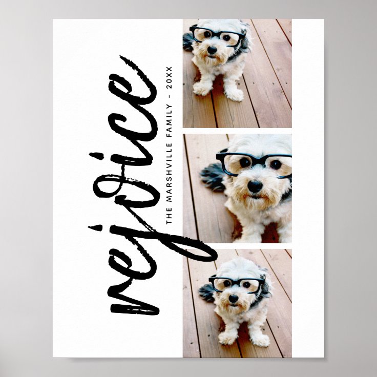 3 Photo Collage Modern Merry Christmas Rejoice Poster | Zazzle