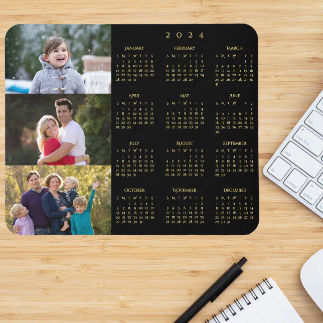3 Photo Collage Personalized Family 2024 Calendar Mouse Pad | Zazzle