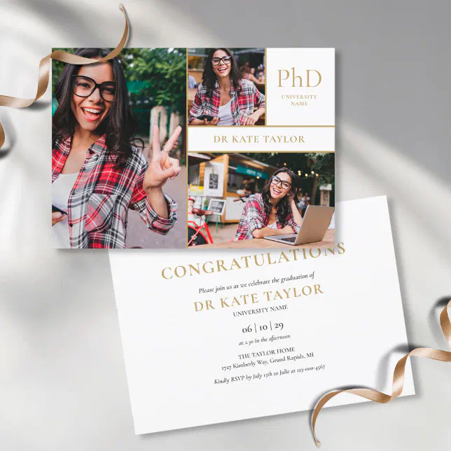 3 Photo Collage PhD Degree Graduation Party Invitation | Zazzle