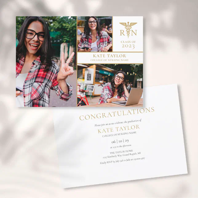 3 Photo Collage RN Nursing Graduation Party Invitation | Zazzle