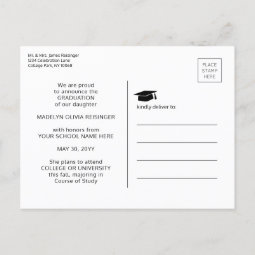 3 Photo Collage Simple Black and White Graduation Announcement Postcard ...