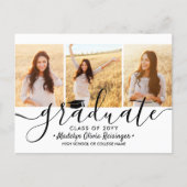 3 Photo Collage Simple Modern Script Graduation Announcement Postcard ...