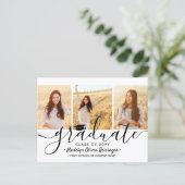 3 Photo Collage Simple Modern Script Graduation Announcement Postcard ...