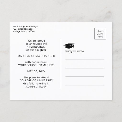 3 Photo Collage Simple Modern Script Graduation Announcement Postcard ...