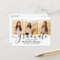 3 Photo Collage Simple Modern Script Graduation Announcement Postcard ...