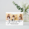 3 Photo Collage Simple Modern Script Graduation Announcement Postcard ...
