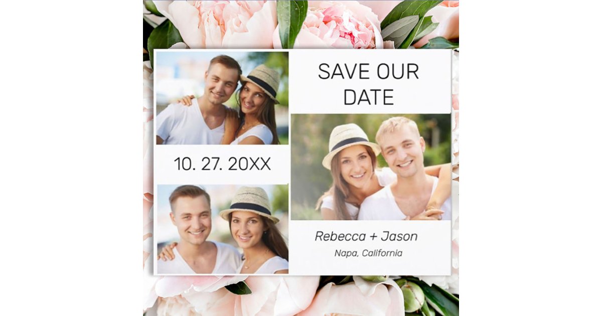 3 Photo Collage Wedding Save the Date Postcard | Zazzle