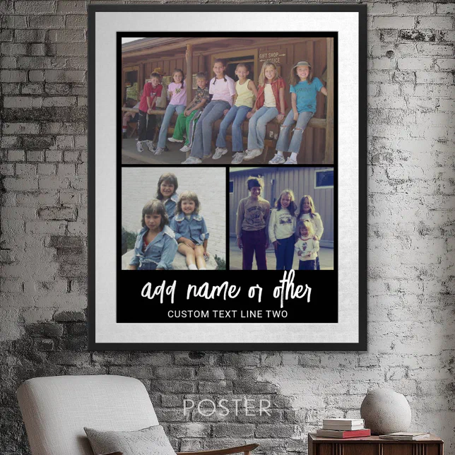 3 Photo Collage with Script Text - black white Poster | Zazzle