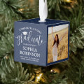 3 Photo Congratulations Navy Blue Graduation Cube Ornament | Zazzle
