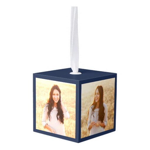 3 Photo Congratulations Navy Blue Graduation Cube Ornament | Zazzle