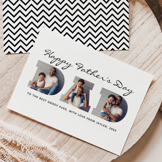 3-Photo "Dad" Cutout Personalized Father's Day Holiday Card | Zazzle