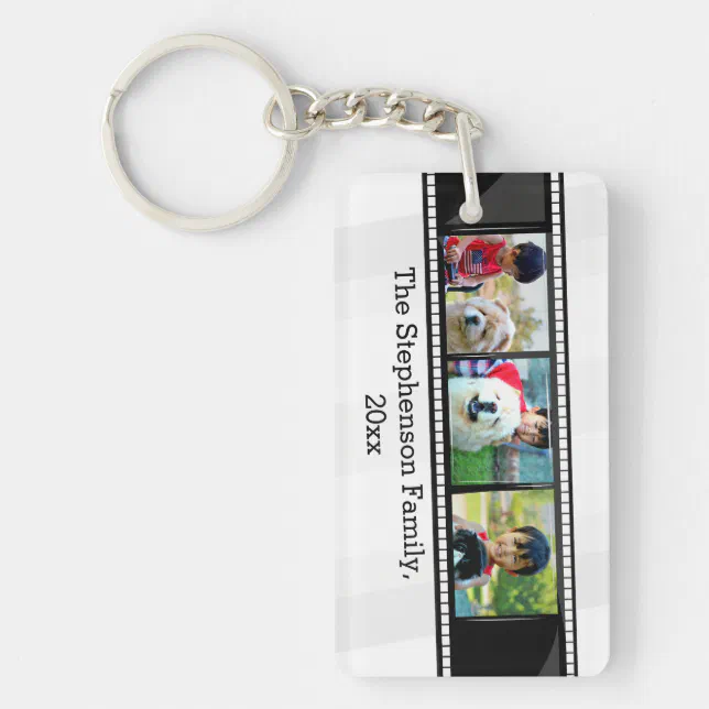 3-Photo film strip personalized photo Keychain | Zazzle