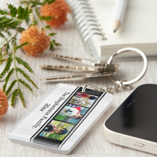 3-Photo film strip personalized photo Keychain | Zazzle