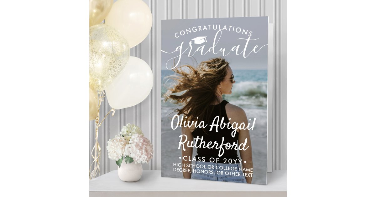 3 Photo Giant Graduation Congrats White Script Card | Zazzle