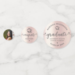 3 Photo Graduation Rose Gold Modern Script Cap Confetti | Zazzle