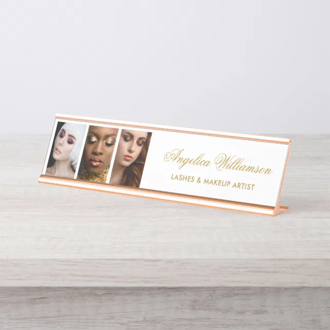 3 Photo Makeup Lashes Hair Salon Name Plate | Zazzle