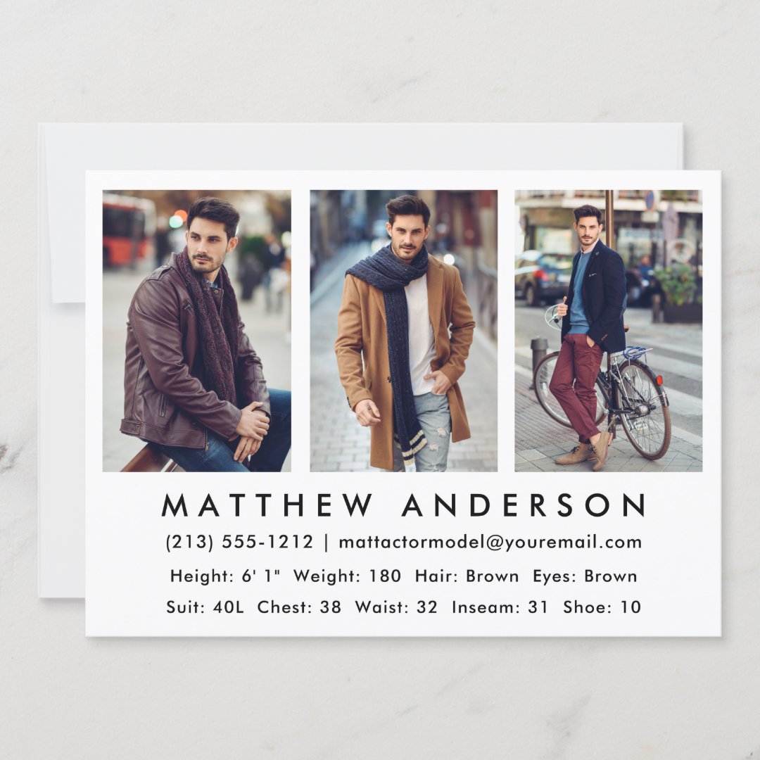 3 Photo Model Actor Comp Card White | Zazzle