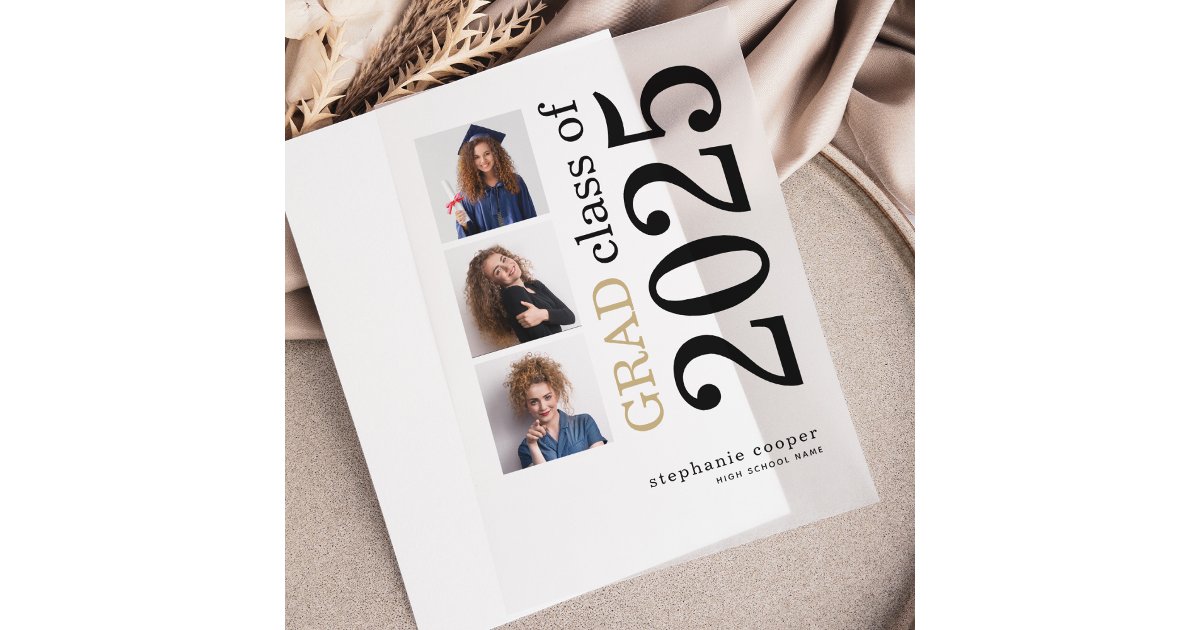 3 Photos 2025 Graduation Announcement Vellum | Zazzle