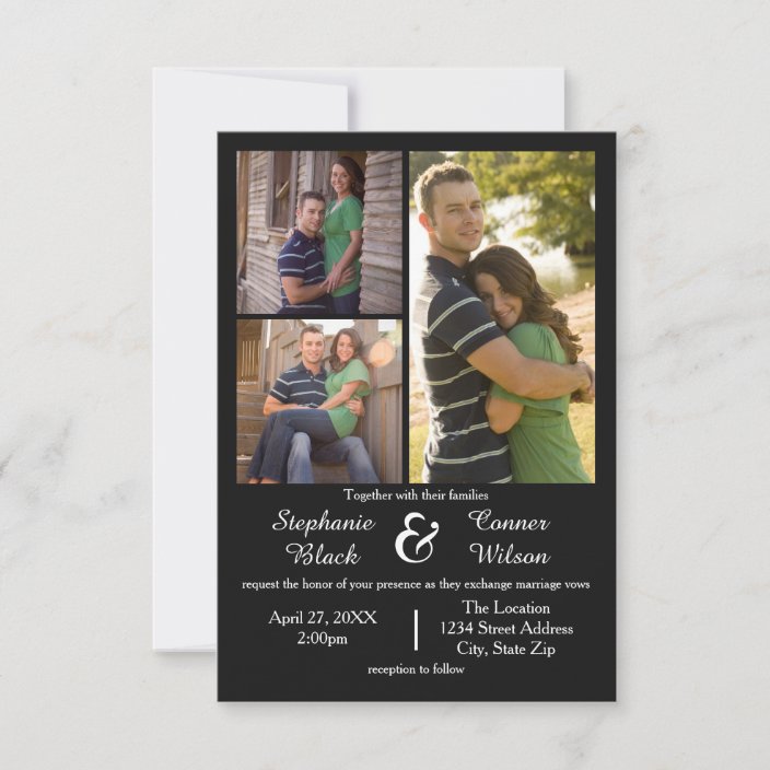 3 Photos Black - 3x5 Wedding Invitation | Zazzle.com