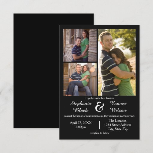 3 Photos Black - 3x5 Wedding Invitation | Zazzle