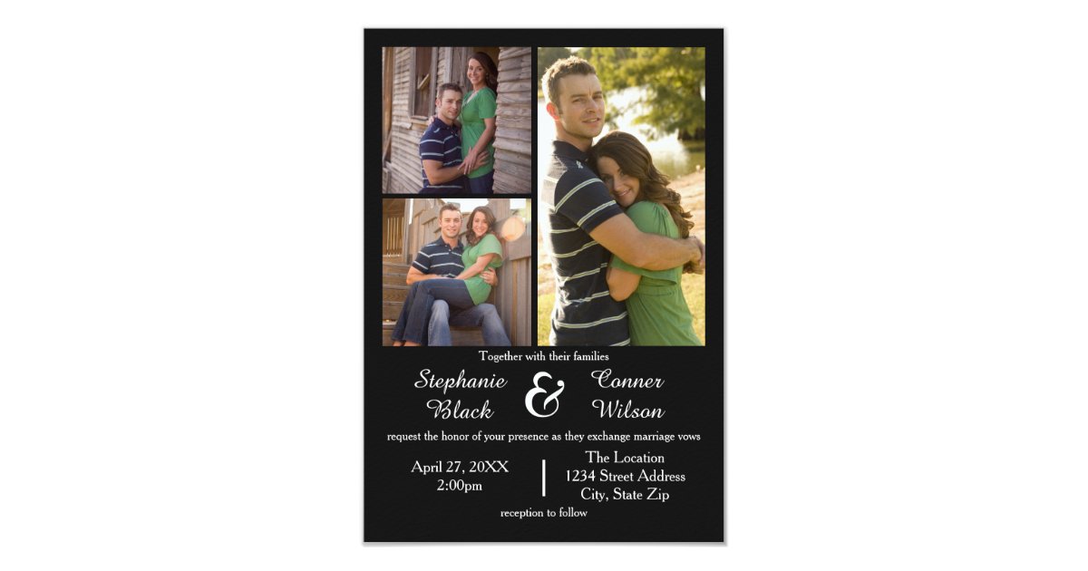 3 Photos Black - 3x5 Wedding Invitation | Zazzle.com