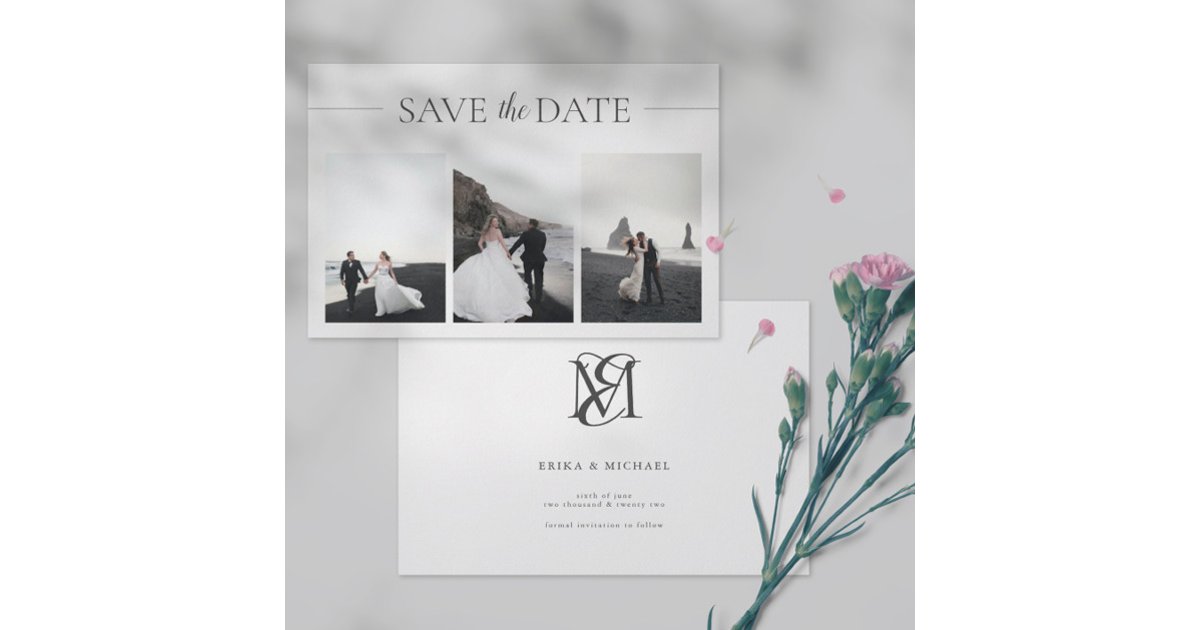 3 Photos Elegant Classic Wedding Save The Date | Zazzle